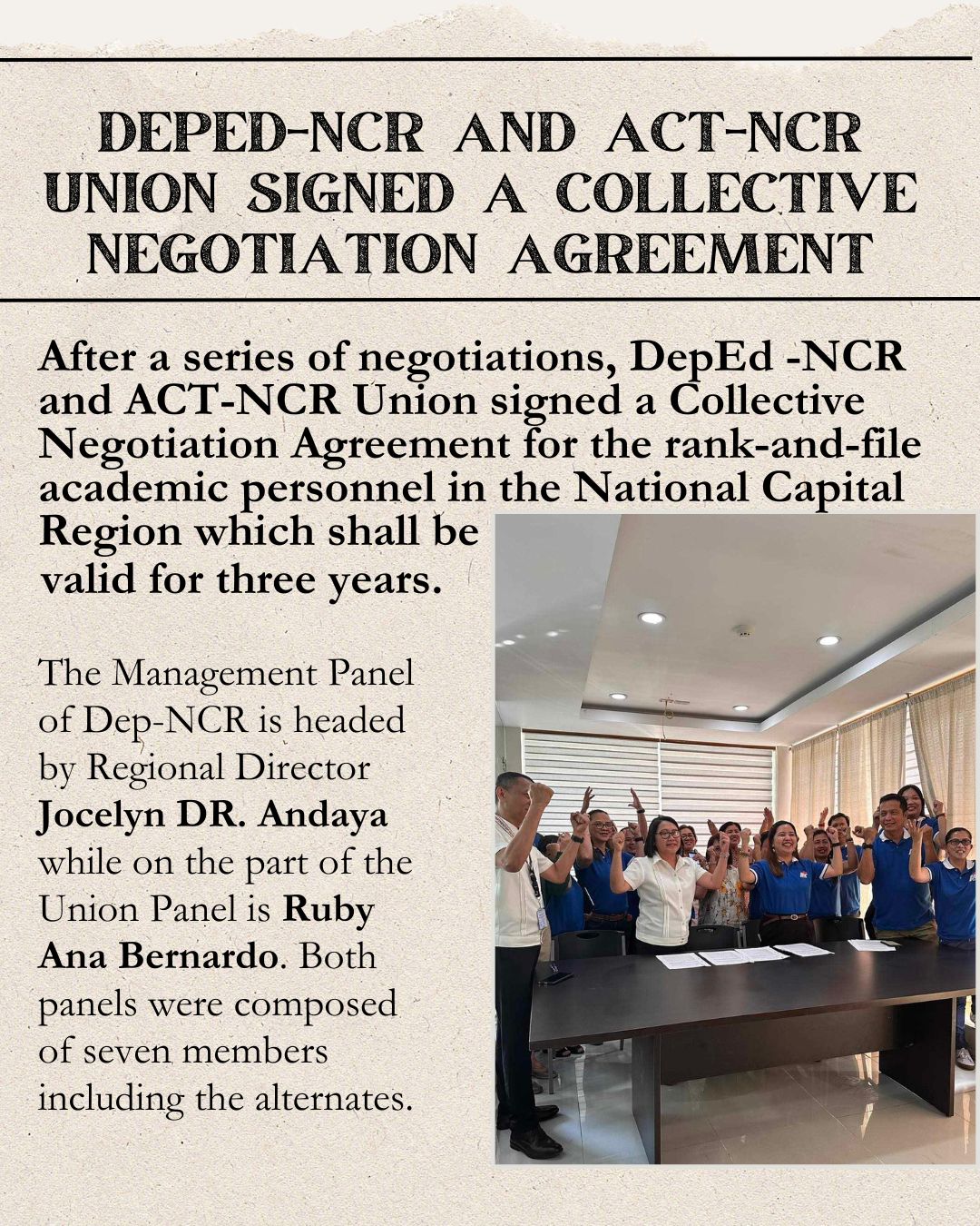 DepEd -NCR and ACT-NCR Union signed a Collective Negotiation Agreement ...